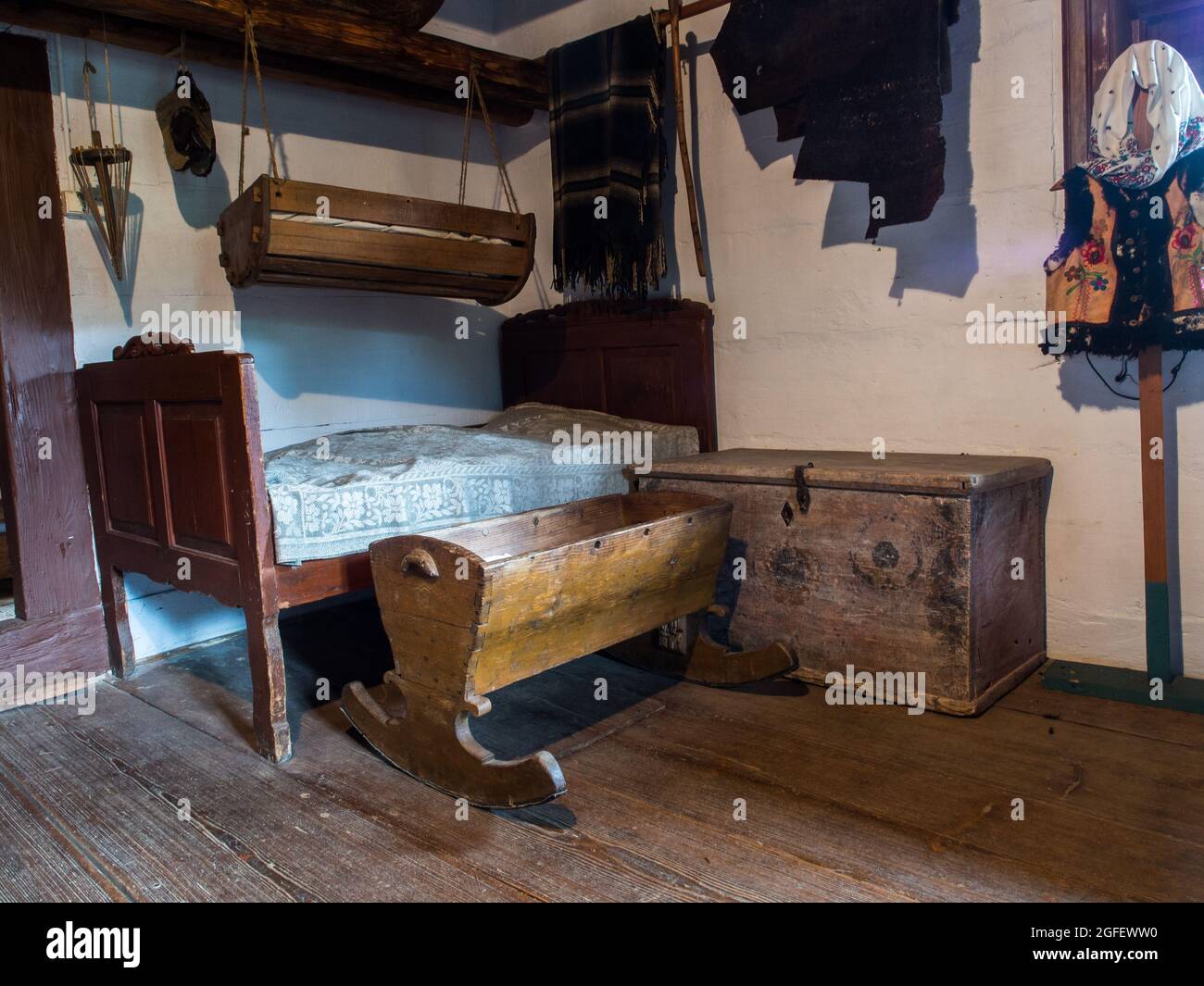 Zyndranowa, Poland - August 13, 2017: Typical room with coal kitchen in ...