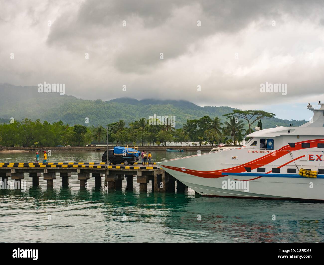 Seram Island, Indonesia - Feb 2018: A boat floating between the islands ...