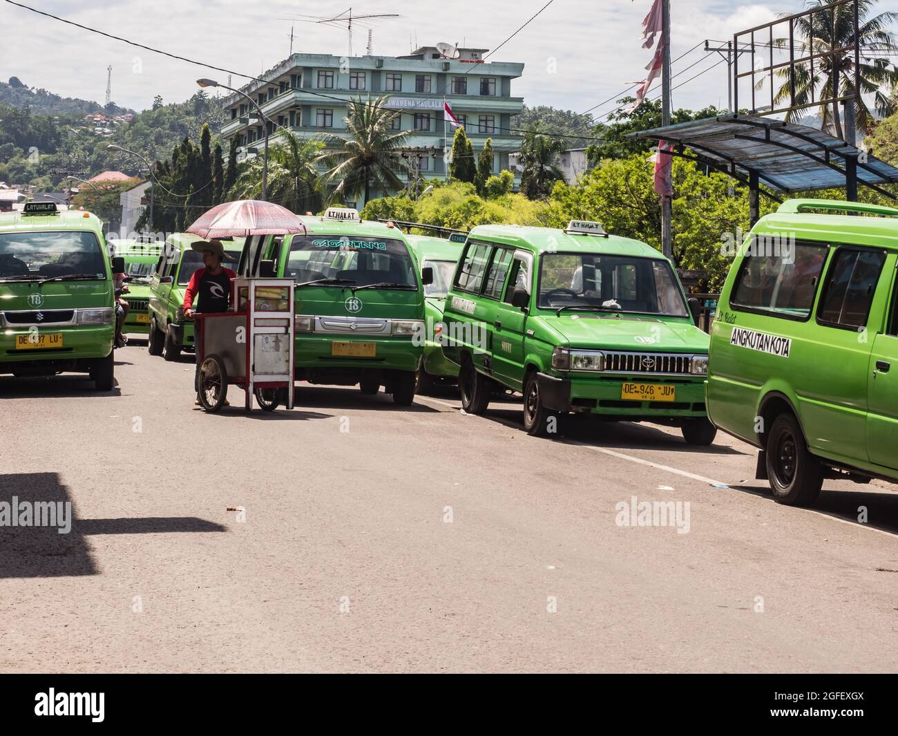 Ambon, Indonesia - February 2018: Angkot, Public transport vehicles in ...