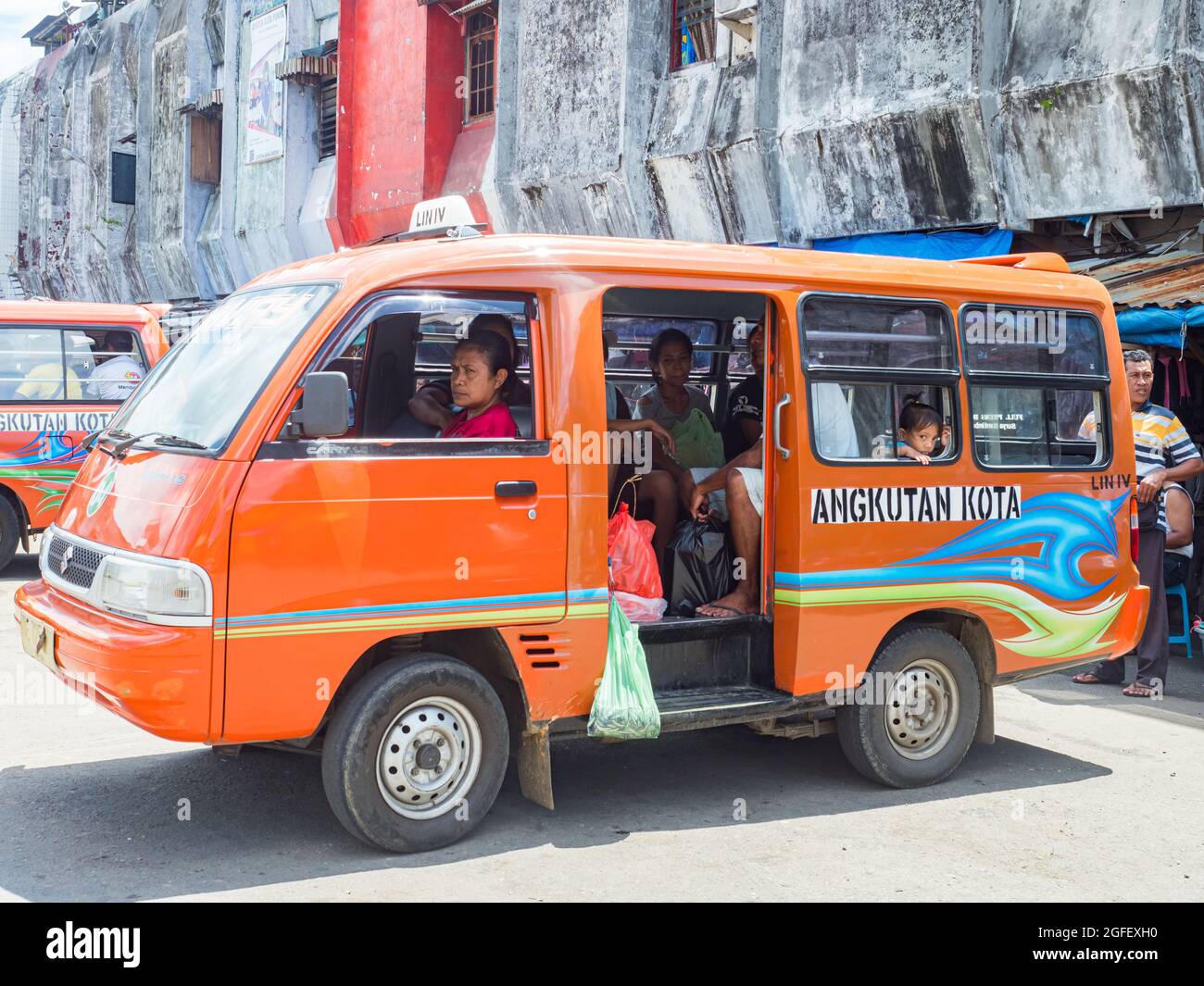 Ambon, Indonesia - February 2018: Angkot, Public transport vehicles in ...