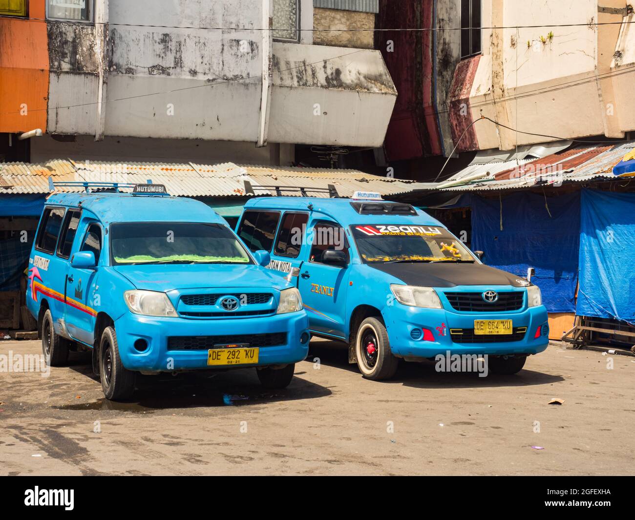 Ambon, Indonesia - February 2018: Angkot, Public transport vehicles in ...
