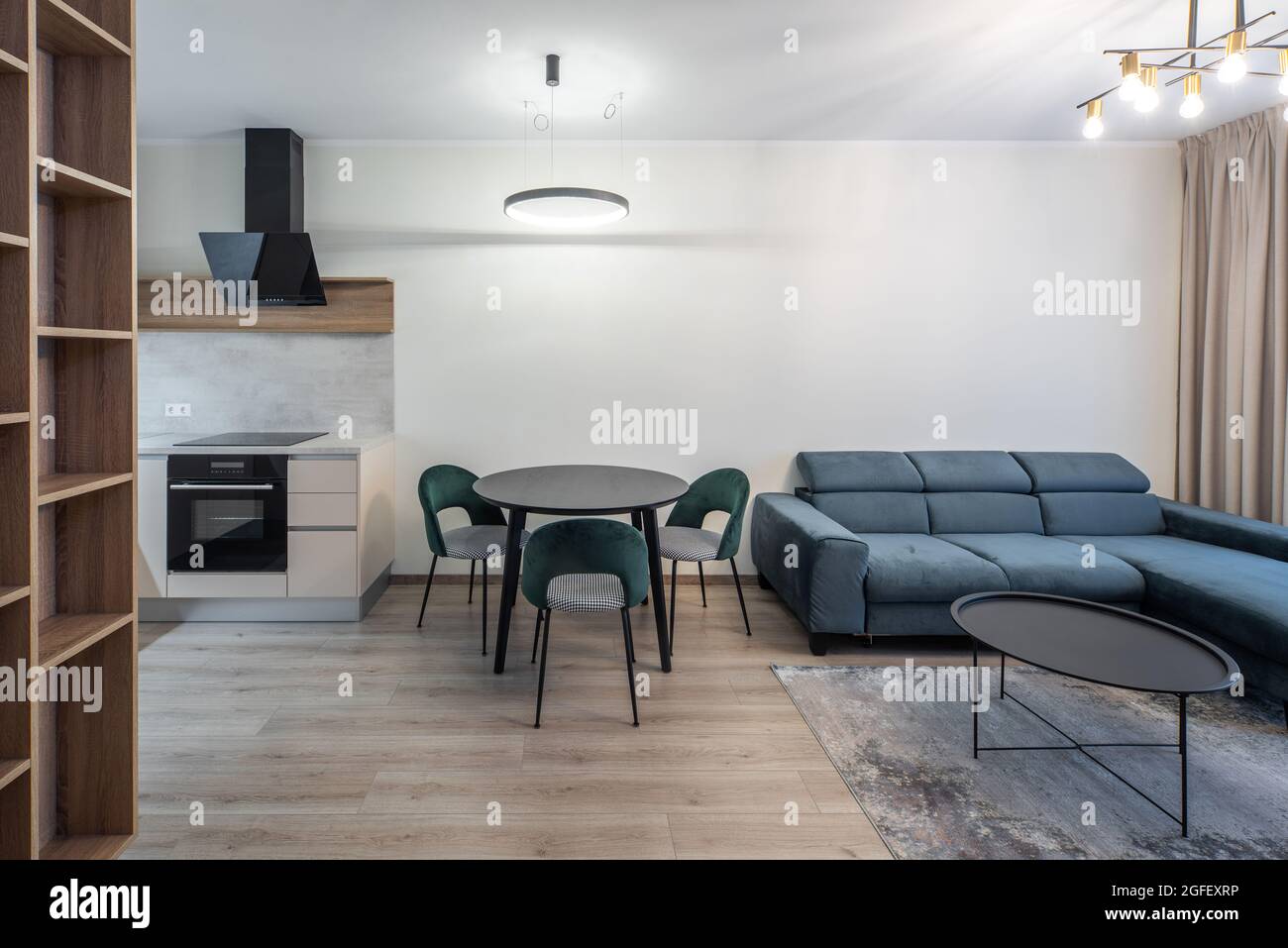 Modern bright interior of living room and kitchen in luxury studio ...