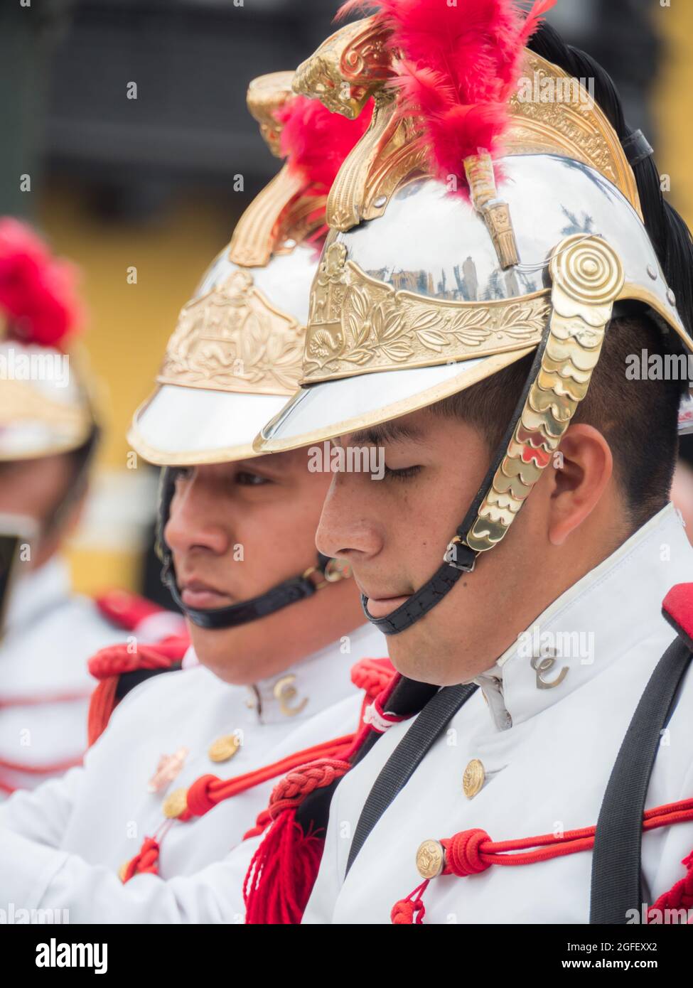 Lima, Peru - Dec, 2019: Guards of the Presidential Palace are giving a ...