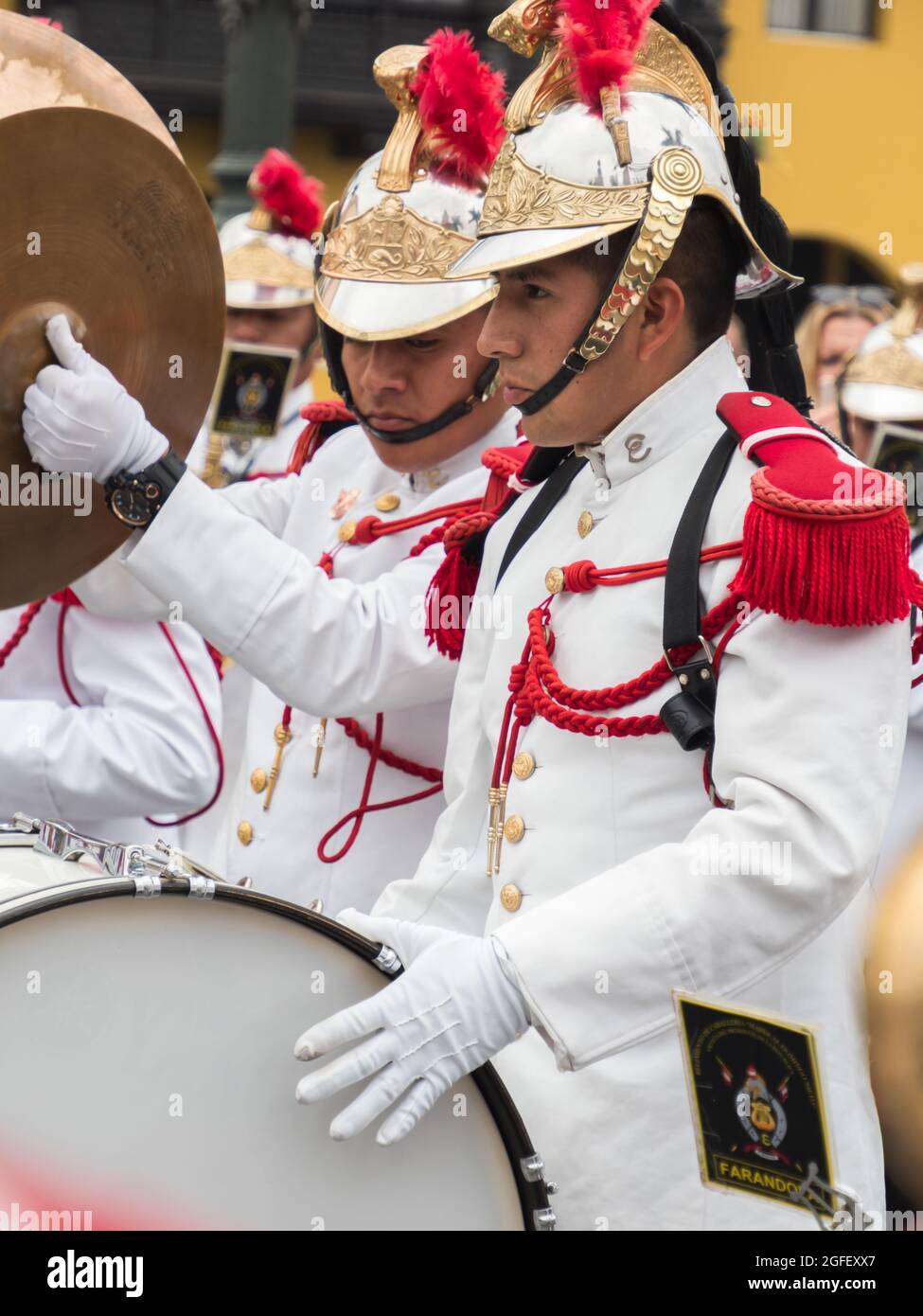 Lima, Peru - Dec, 2019: Guards of the Presidential Palace are giving a ...