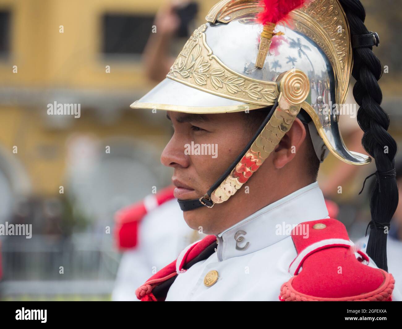 Lima, Peru - Dec, 2019: Guards of the Presidential Palace are giving a ...
