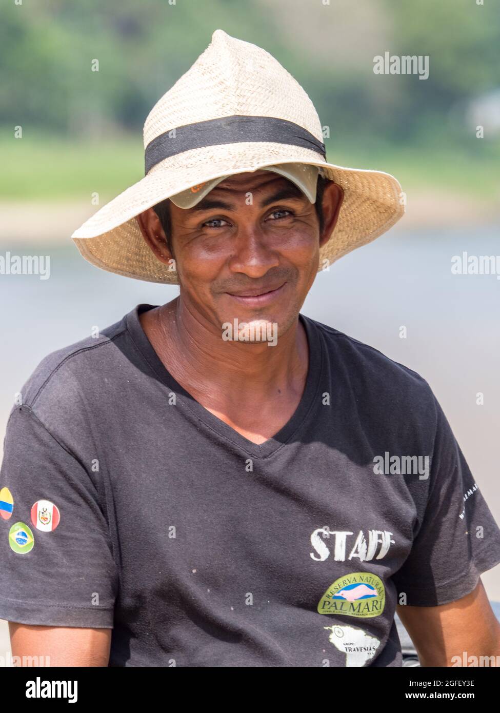 Santa Rita, Peru- Sep 2018: Portrait of a happy man in a hat, a local ...