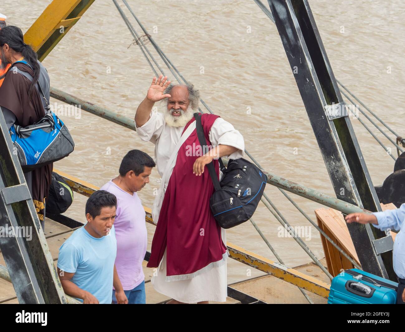 Pueblo, Peru - Mar 2018: Portrait of a preacher with a long white beard ...