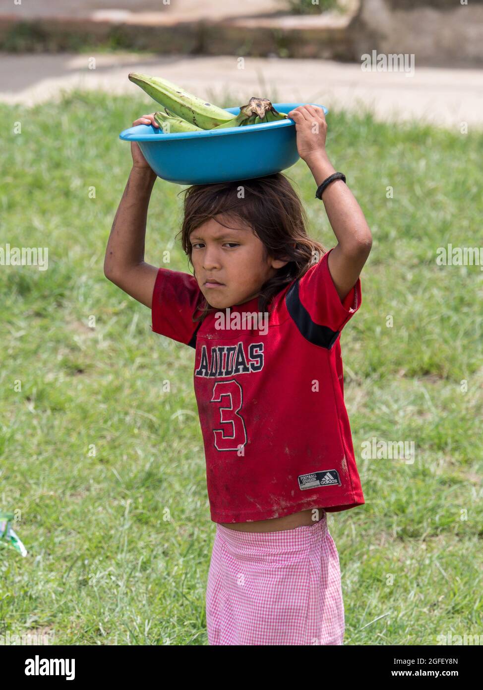Small village by Amazon River, Peru - Dec, 2018: Child labor. Small ...