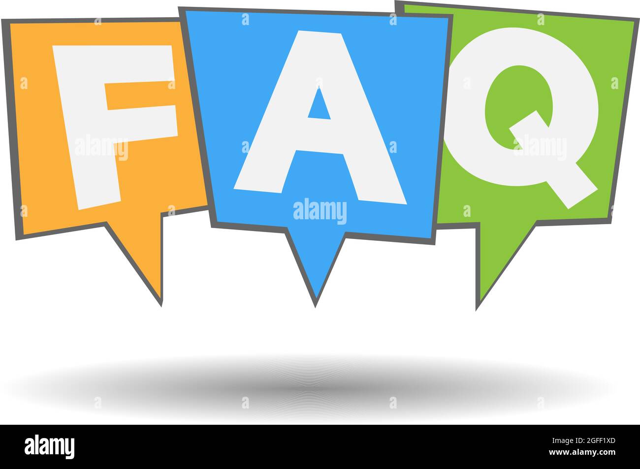 FAQ frequently asked questions, letters in colorful speech bubbles ...