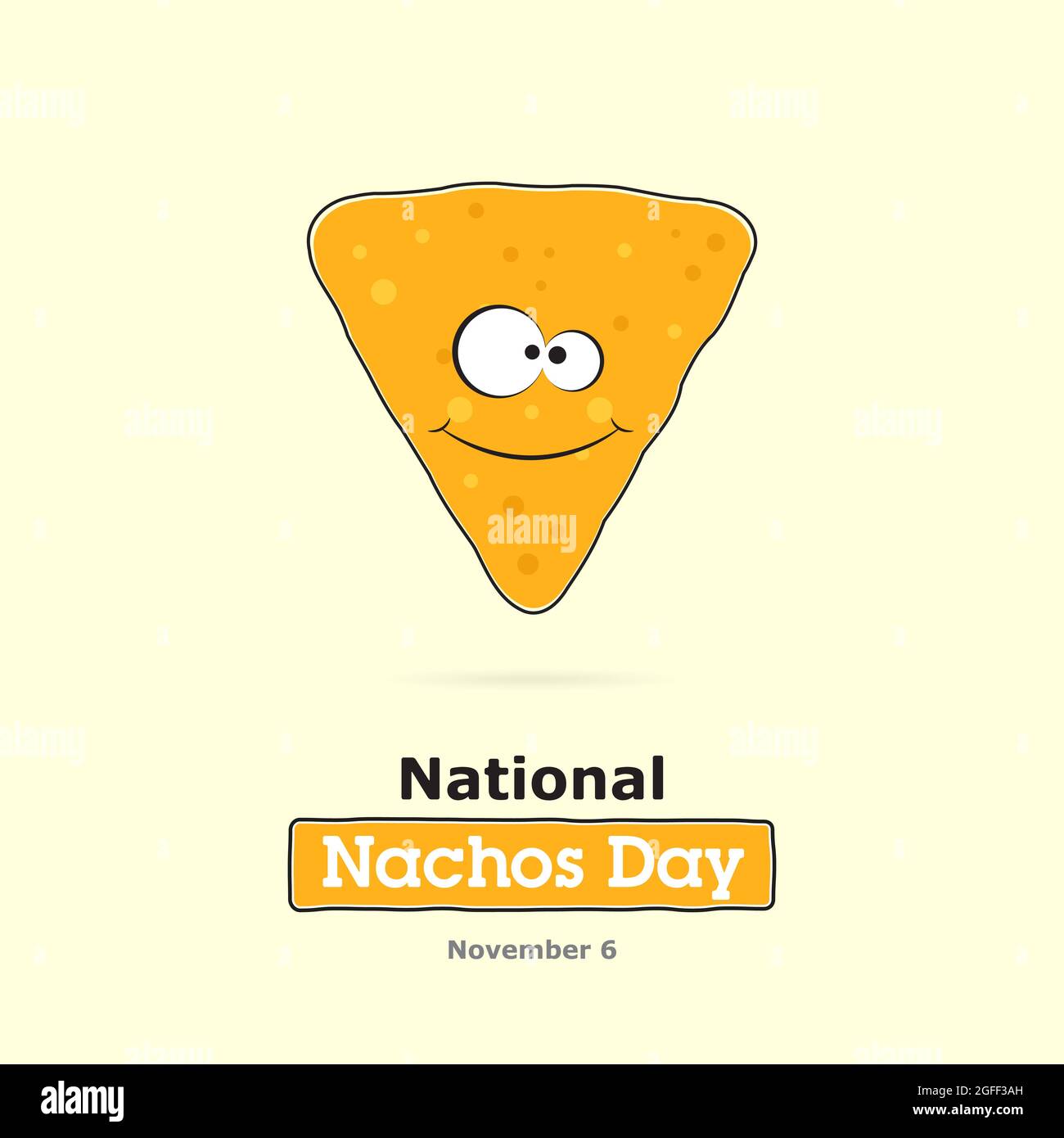 Cartoon nachos with a smile on his face, yellow background. Holiday ...