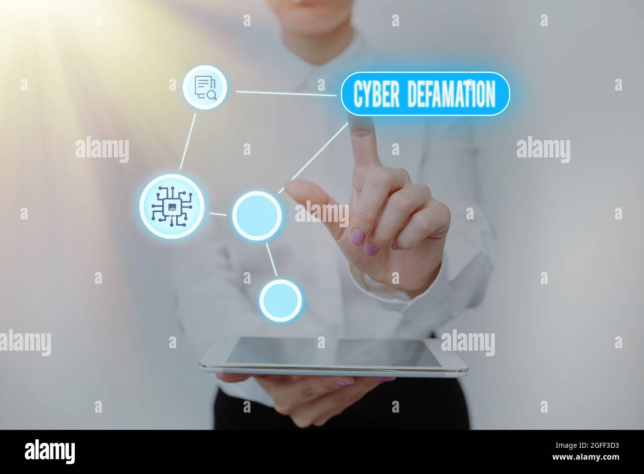 Text caption presenting Cyber Defamation. Concept meaning slander ...