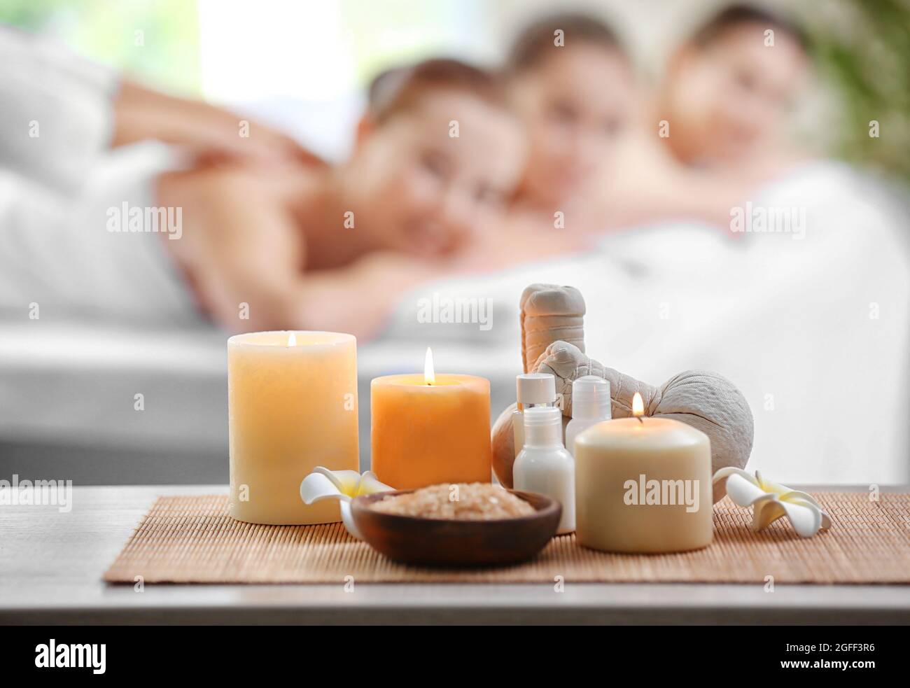 Spa composition and girls on blurred background Stock Photo - Alamy