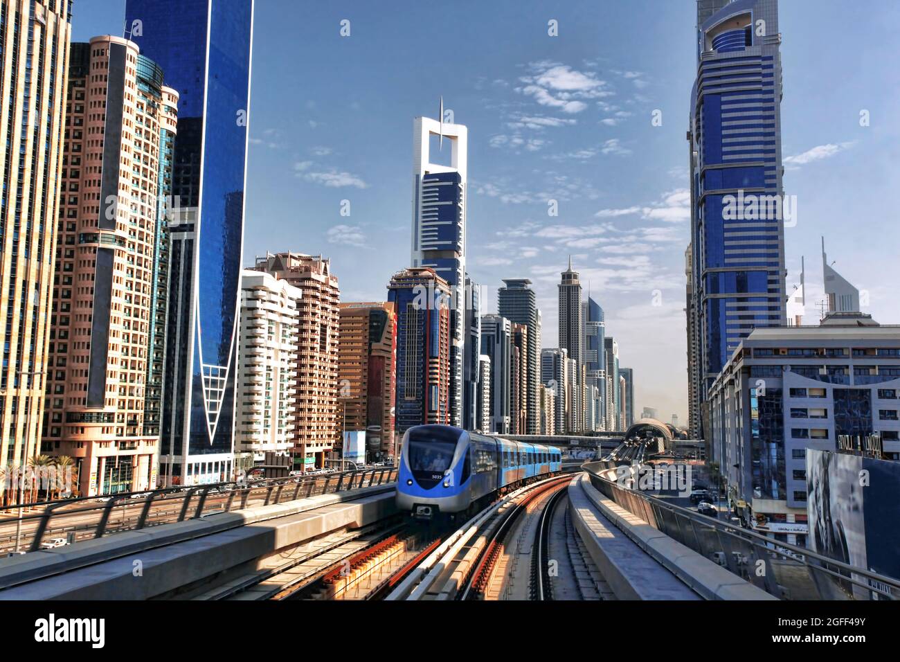 Metro train on the Red line in Dubai, United Arab Emirates Stock Photo ...