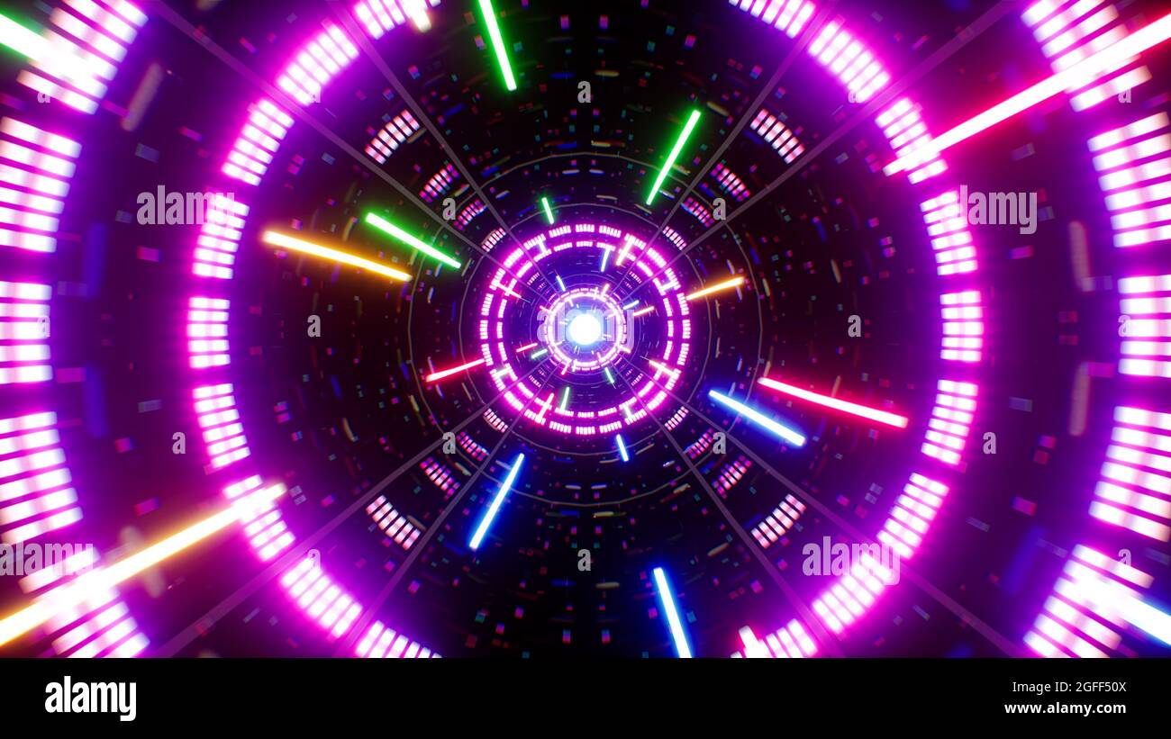 Neon Pink Circle Lamp and Colorful Light Beam Stock Photo - Alamy