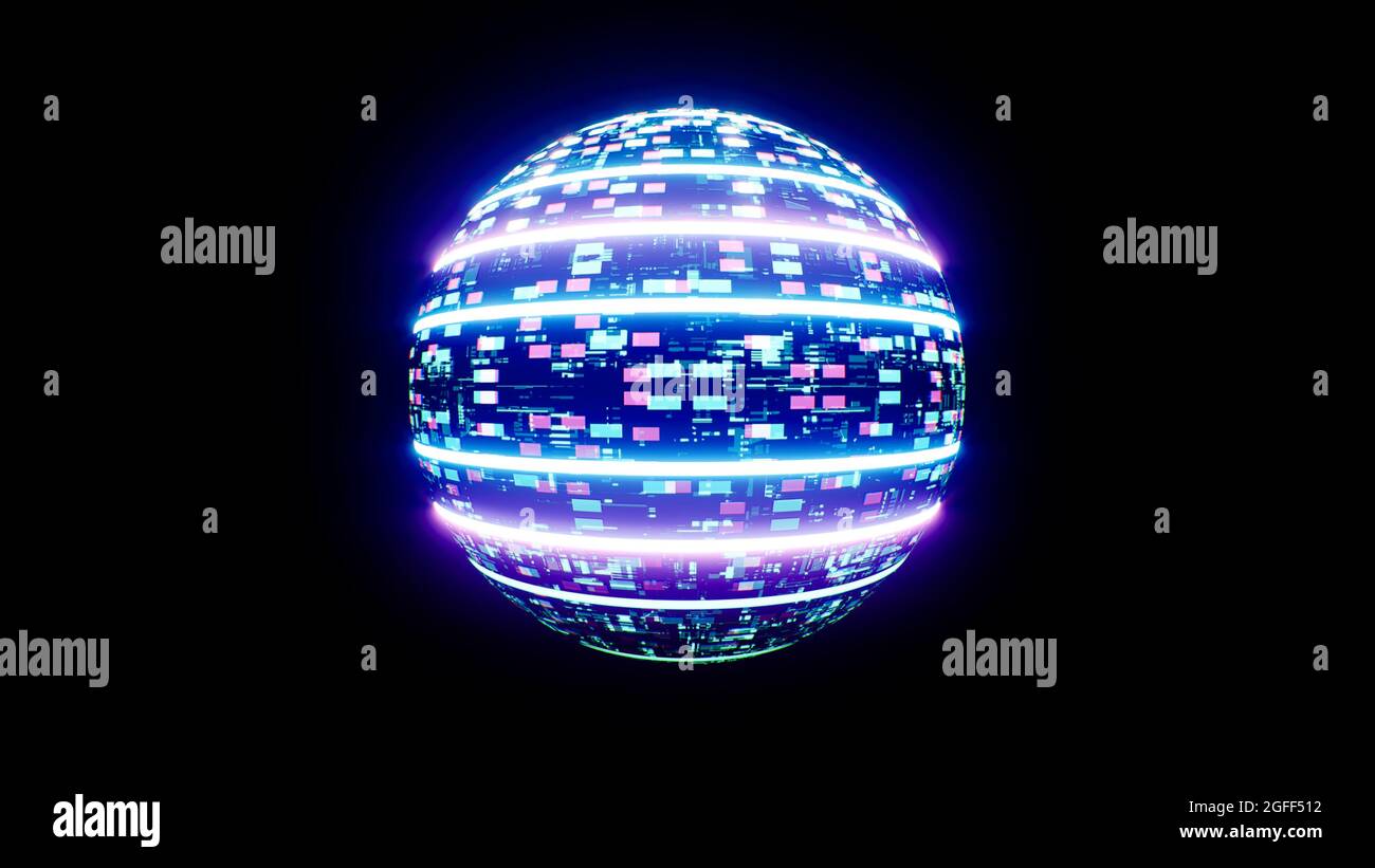 Glowing Neon Ring Light and Technology Textured Light Sphere Stock ...
