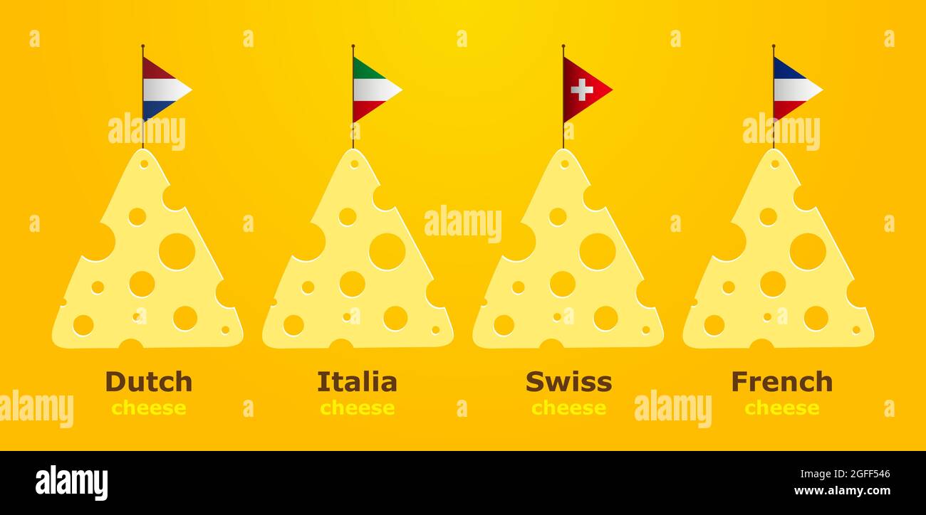 Cheese slices with flags, best cheese makers. National Cheese Day on a ...
