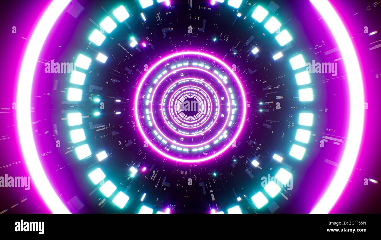 Glow Pink and Cyan Color Circle Shape Light in the Sci fi Tunnel Stock ...