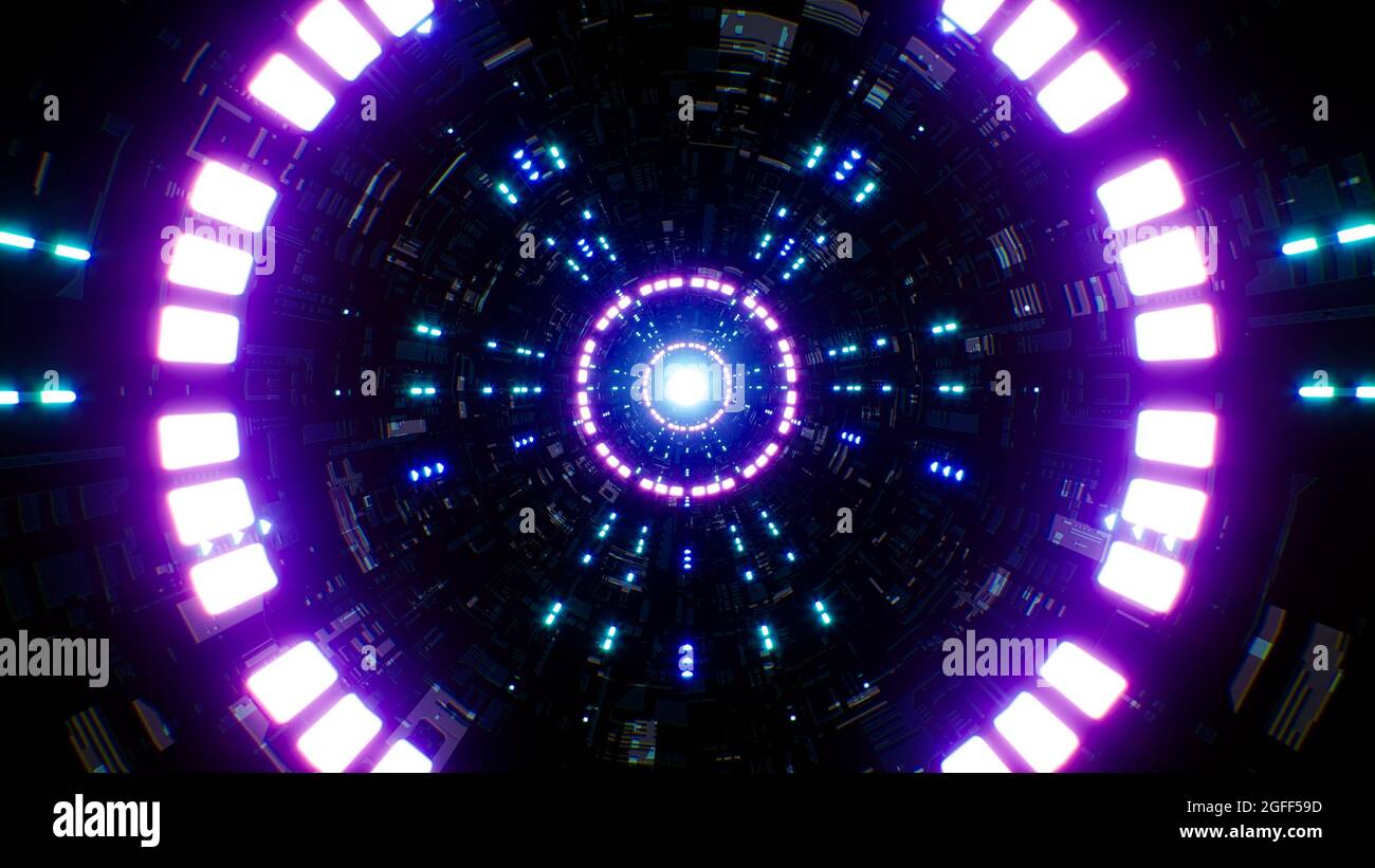 Glowing Purple Color Circle Light Sci fi Tunnel Background Stock Photo ...