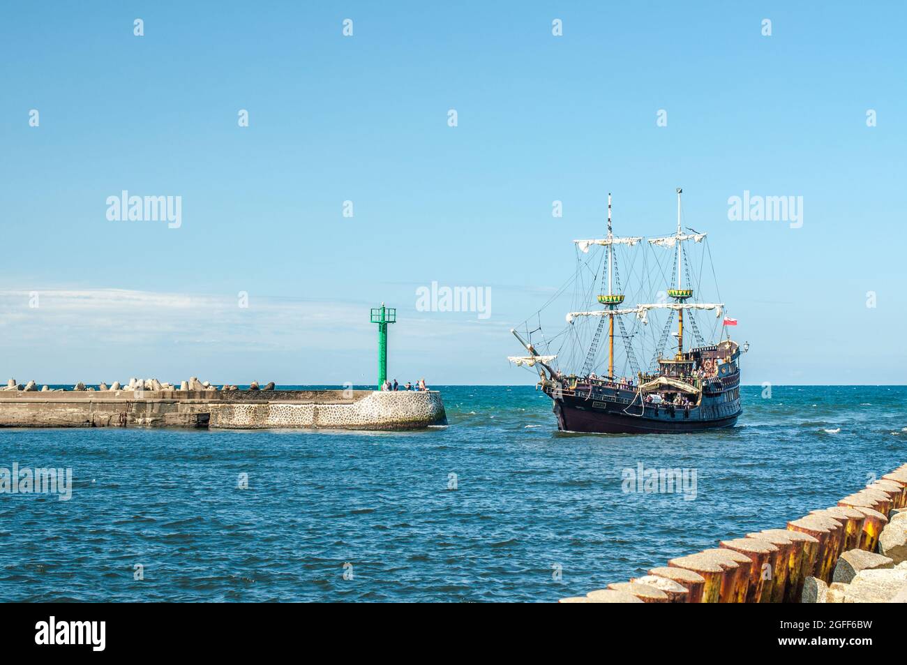 Darłówko, Poland, 09.August.2021, cruise ship Unicus arrives from the ...