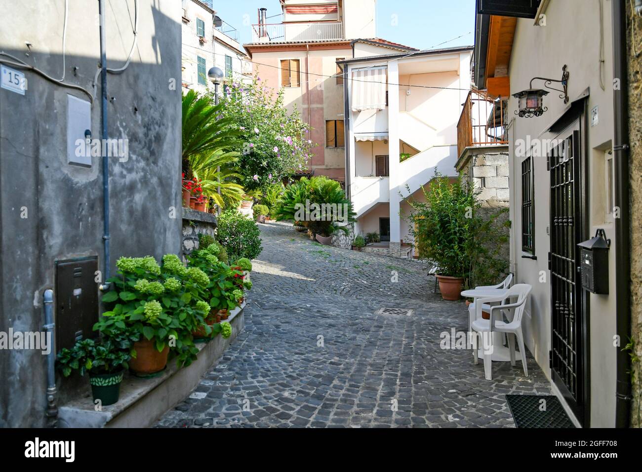 A characteristic street in Morolo, a medieval village in the province ...