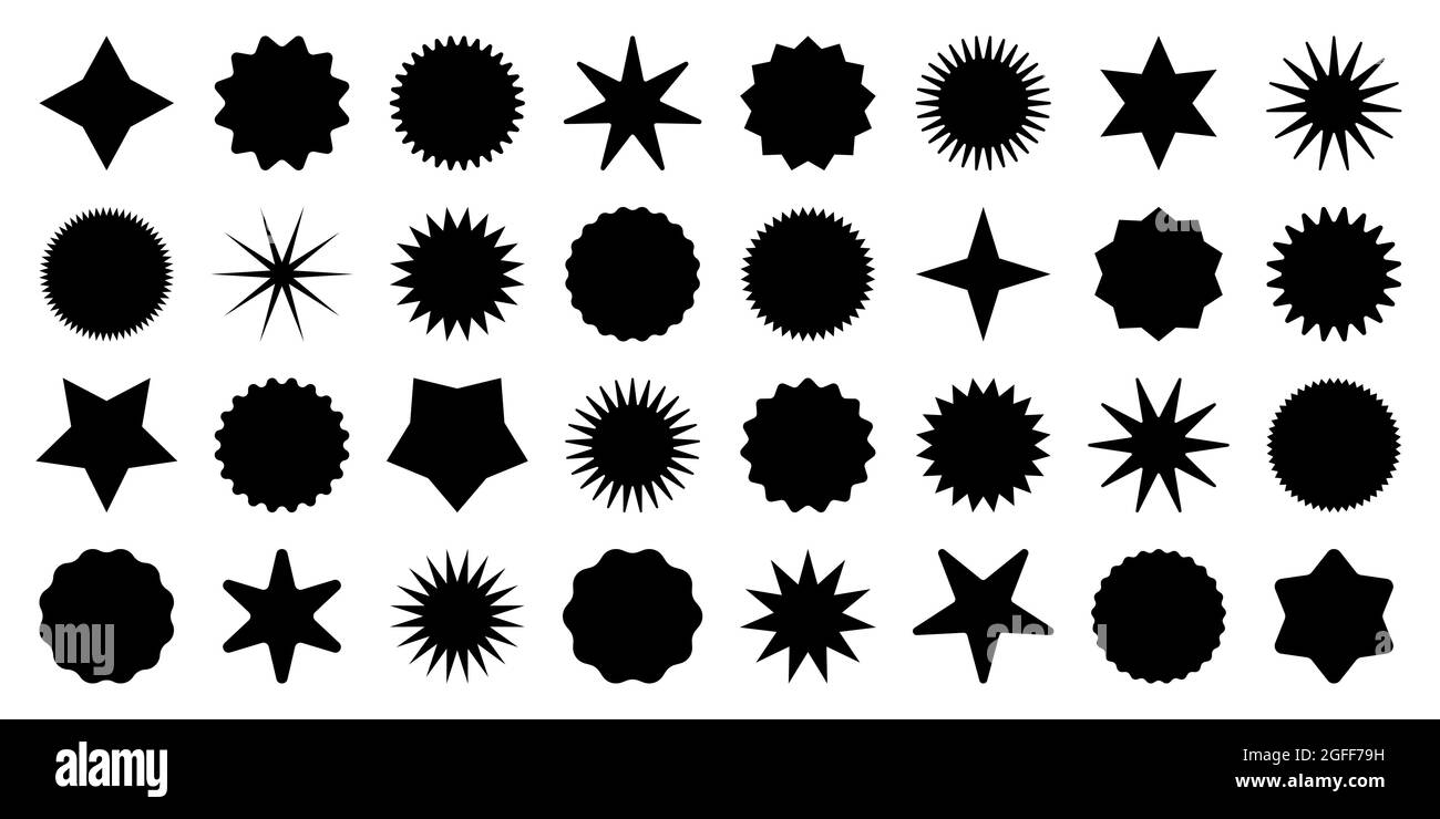 Retro stars, sunburst symbols. Vintage sunbeam icons. Black shopping ...