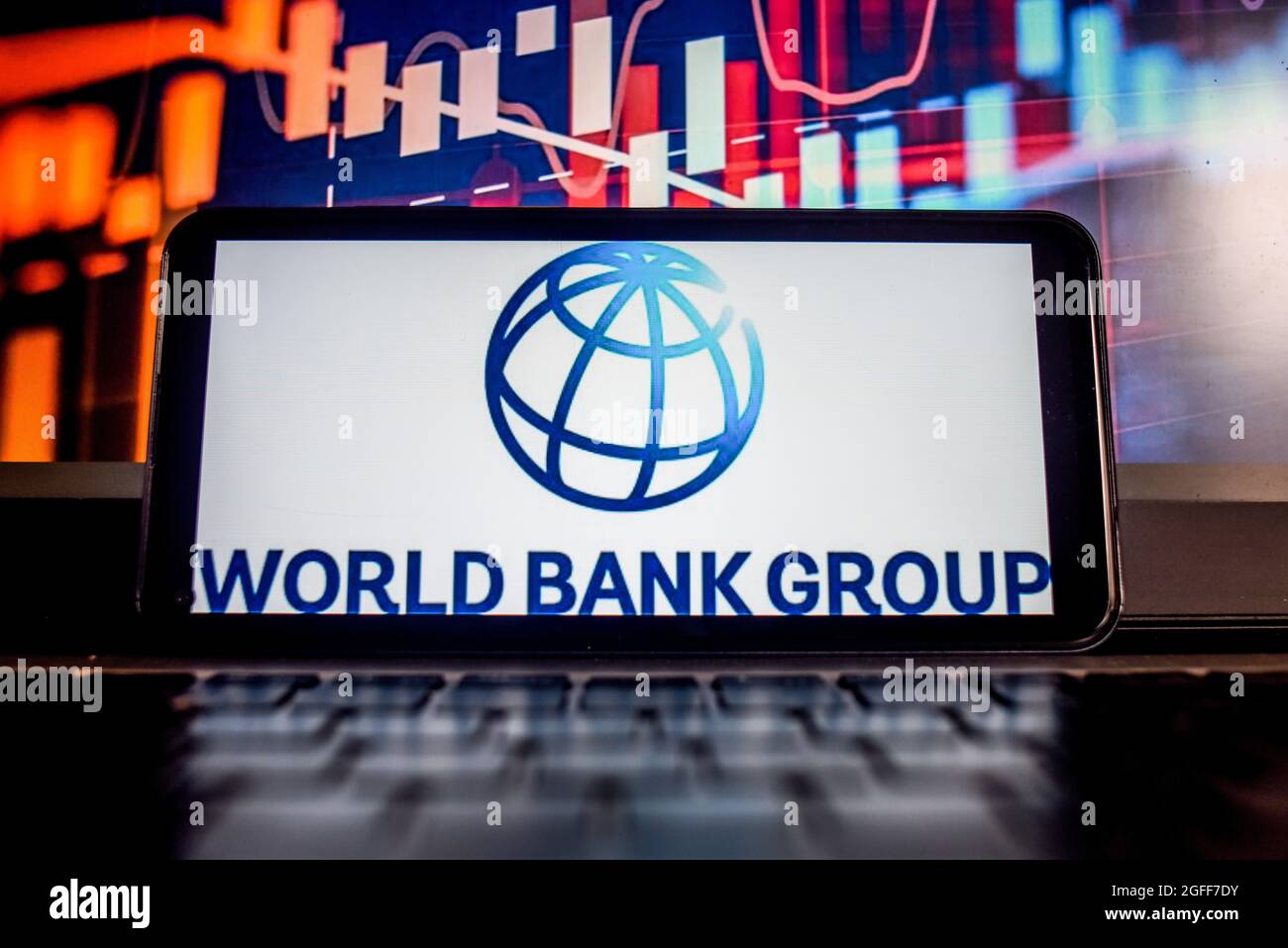 In this photo illustration a World Bank Group logo is displayed on a ...