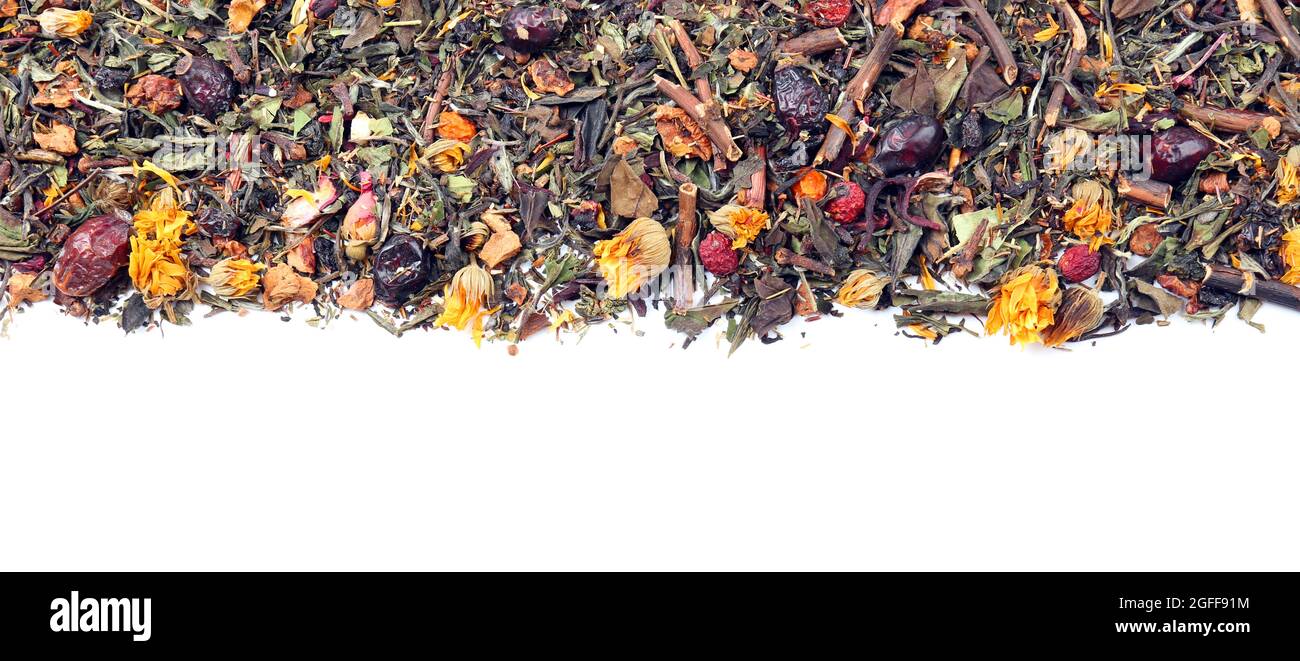 Dried tea on white background Stock Photo - Alamy