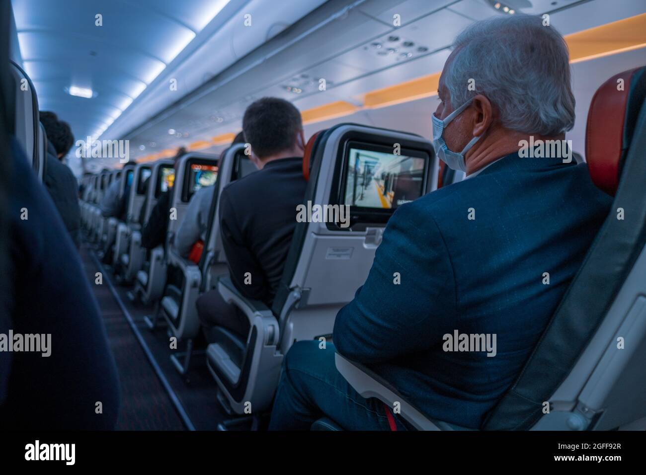 Istanbul, Turkey - 03.08.2021: old man with white hair and protective ...