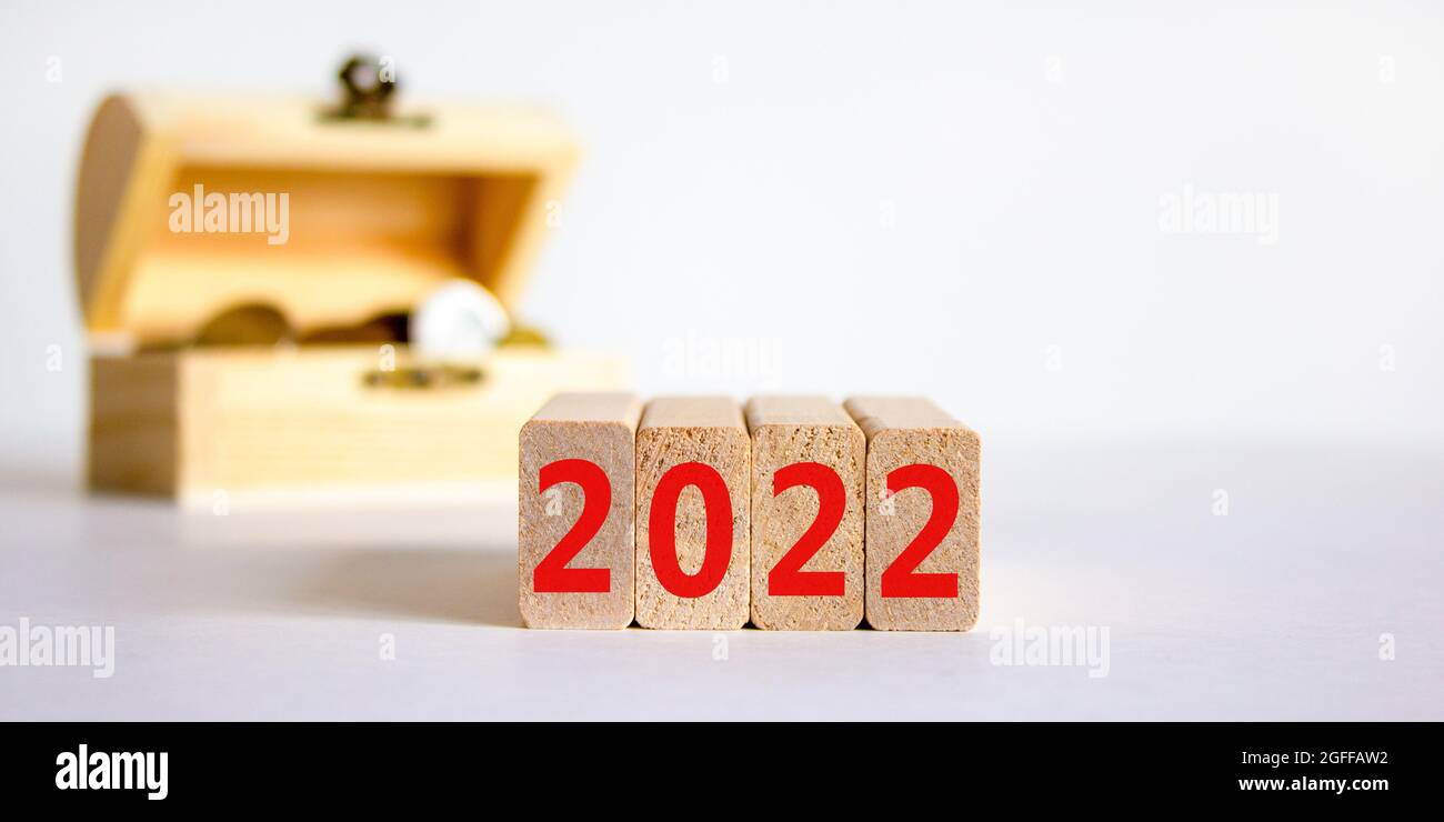 2022 happy new year symbol. Wooden blocks symbolize the change from ...