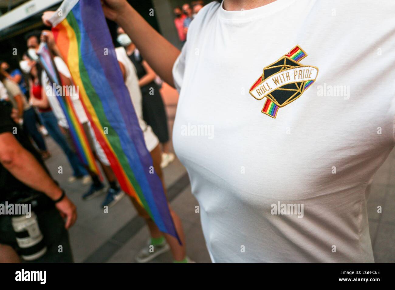 Protesters hold LGBTI+ flags during the demonstration. Ankara Women's ...
