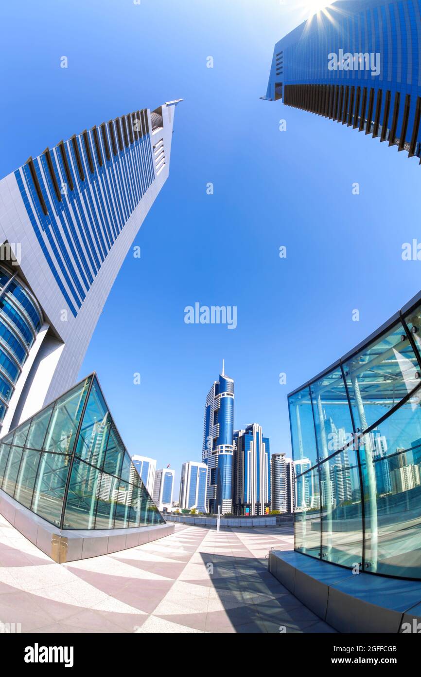 Futuristic architecture in Dubai, Emirate towers, United Arab Emirates ...