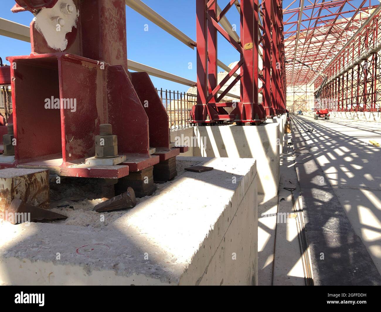 Metal pillar fastened to basement with anchor bolts and nuts Stock ...