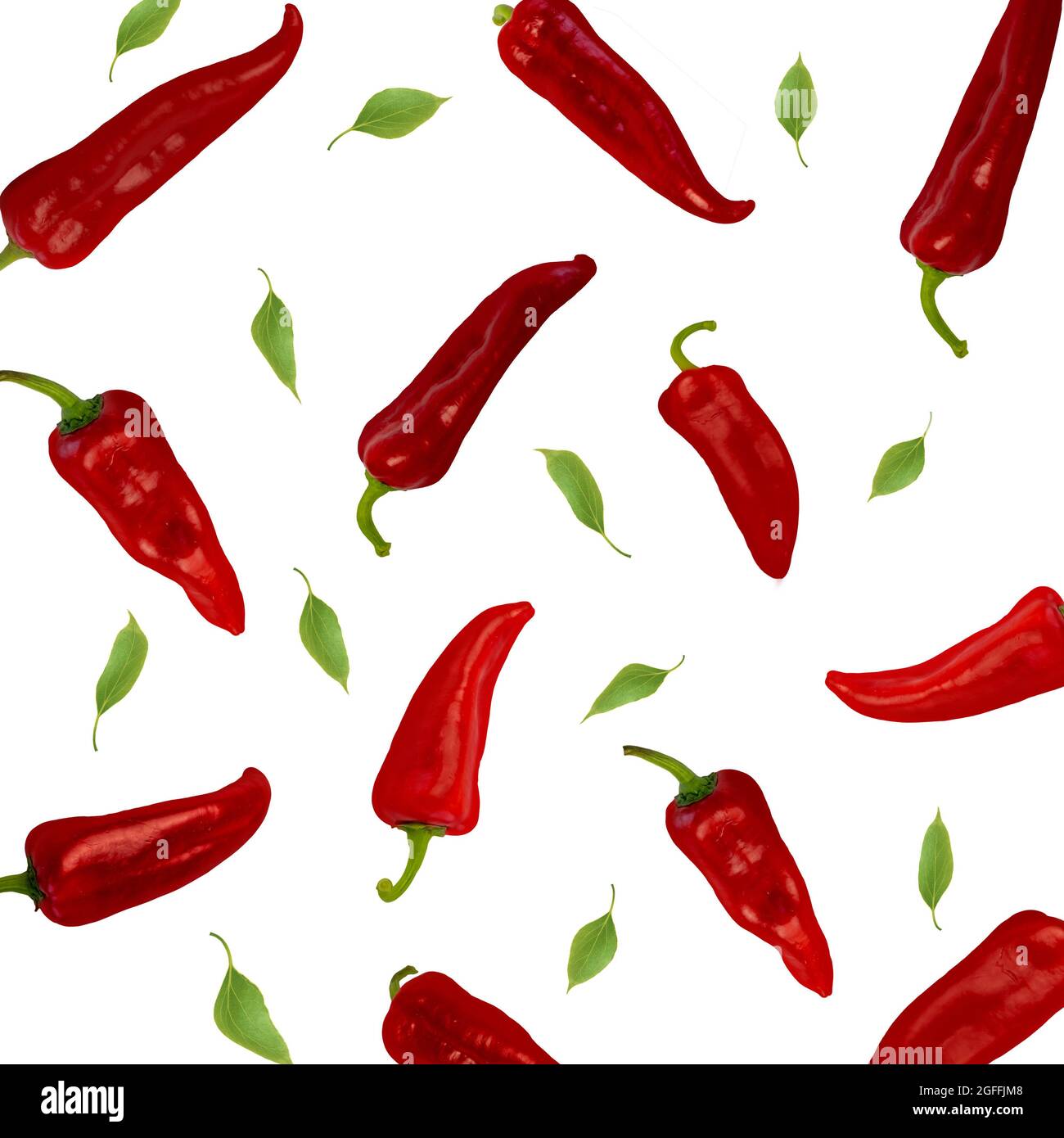 Falling red peppers isolated on a white background . Flying vegetables ...