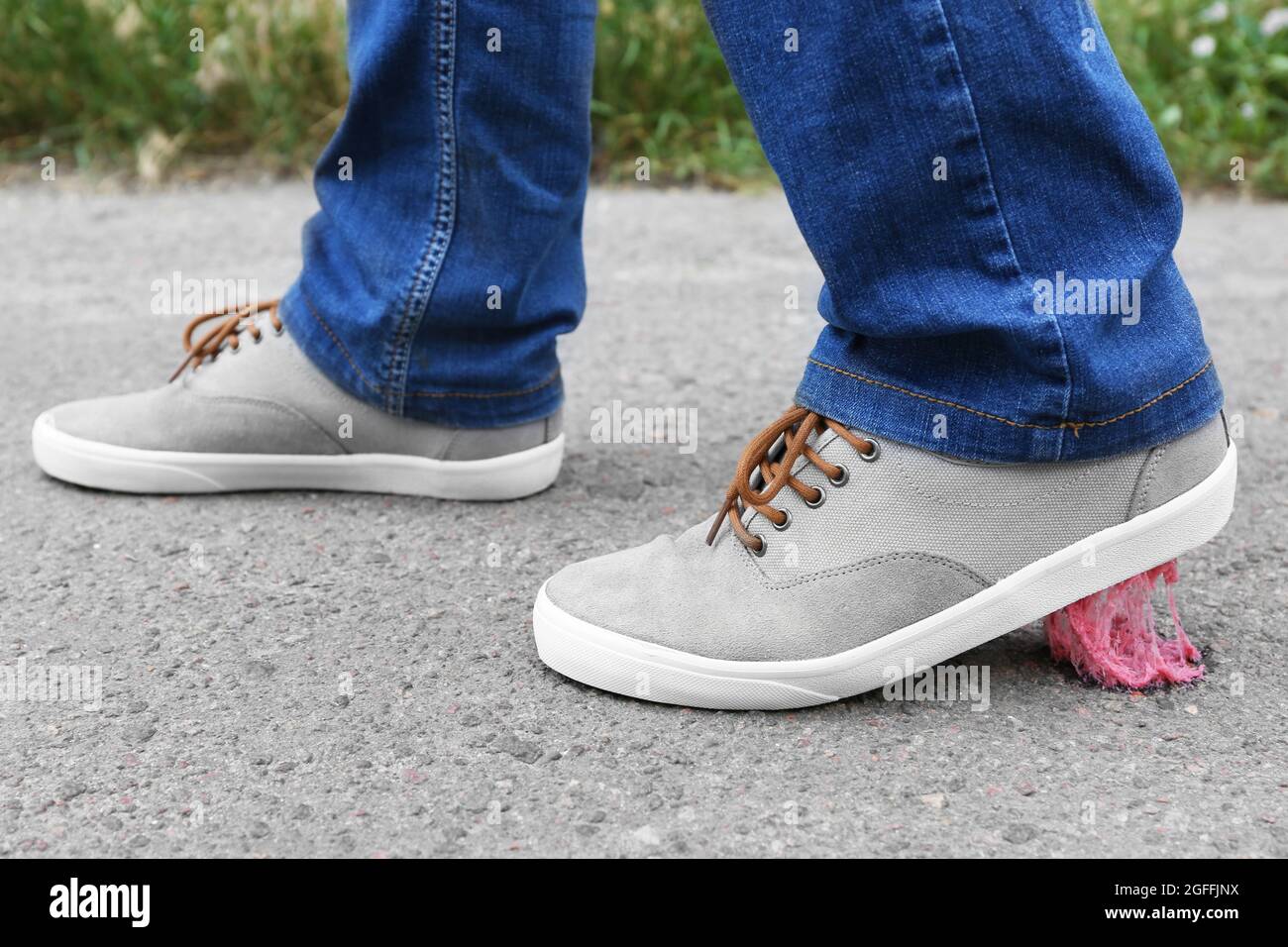 Foot stuck in chewing gum on street Stock Photo - Alamy