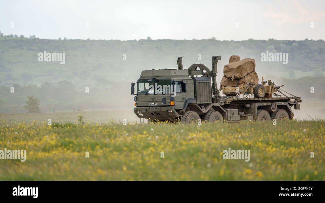 British army MAN HX77 SV 8x8 EPLS Heavy Utility Truck in action on a ...