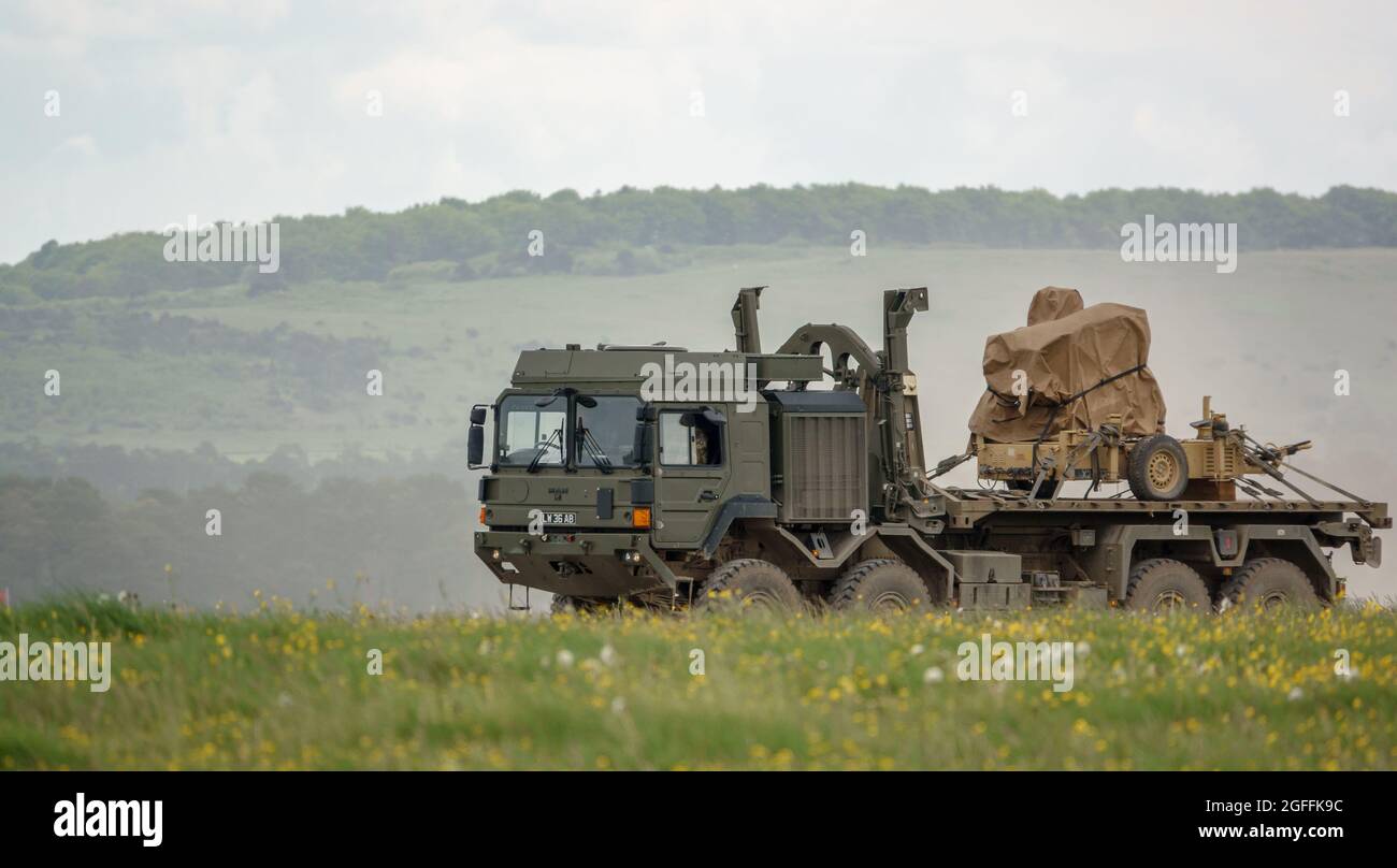 British army MAN HX77 SV 8x8 EPLS Heavy Utility Truck in action on a ...