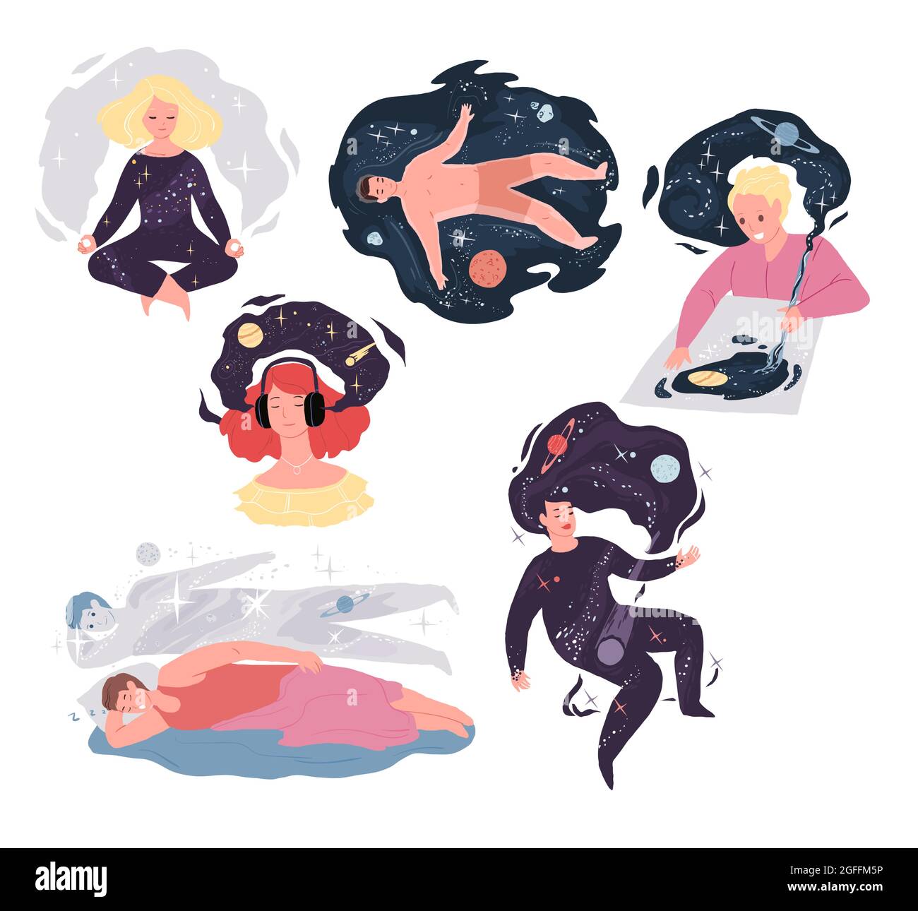 Flat cartoon characters in metaphor illustrations of mind work,vector ...