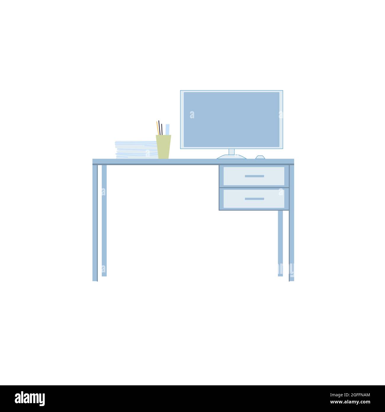 Flat cartoon computer monitor on work desk,electronic equipment ...