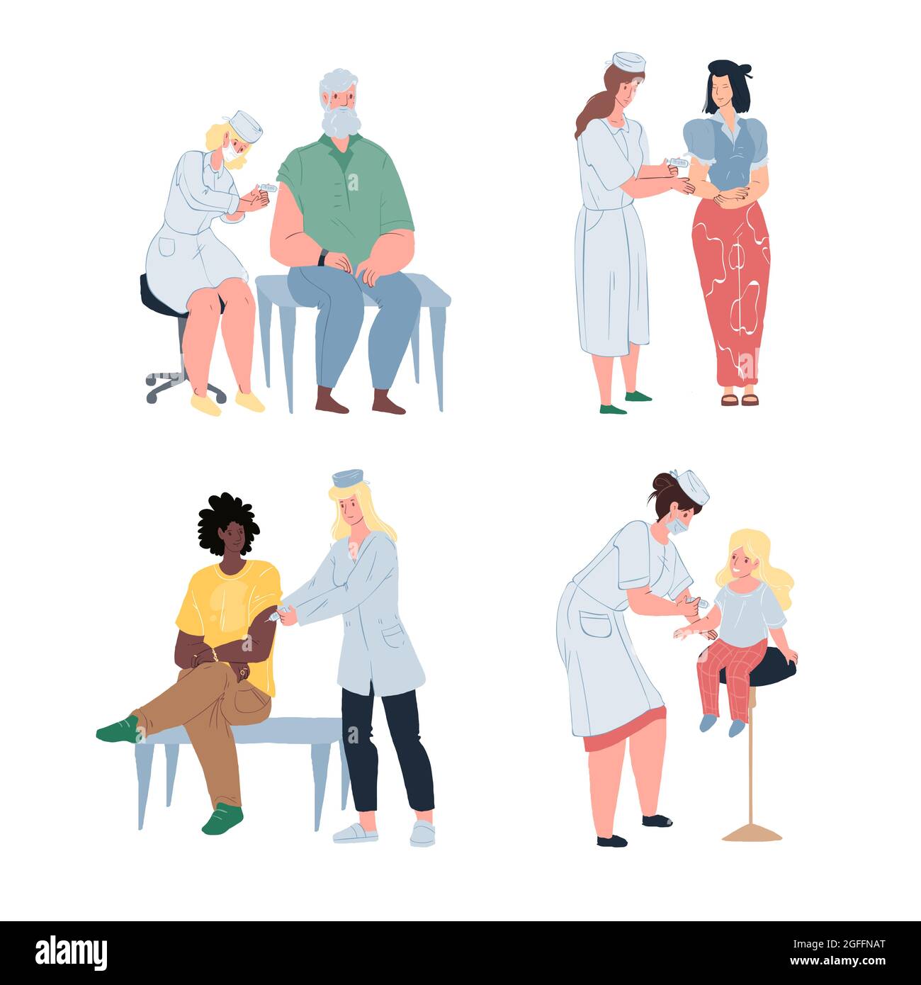 Flat cartoon doctors and patients characters set,vaccination and ...