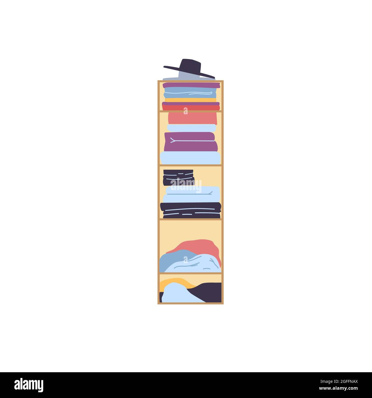 Flat cartoon wardrobe shelves with different clothes and hats,furniture ...