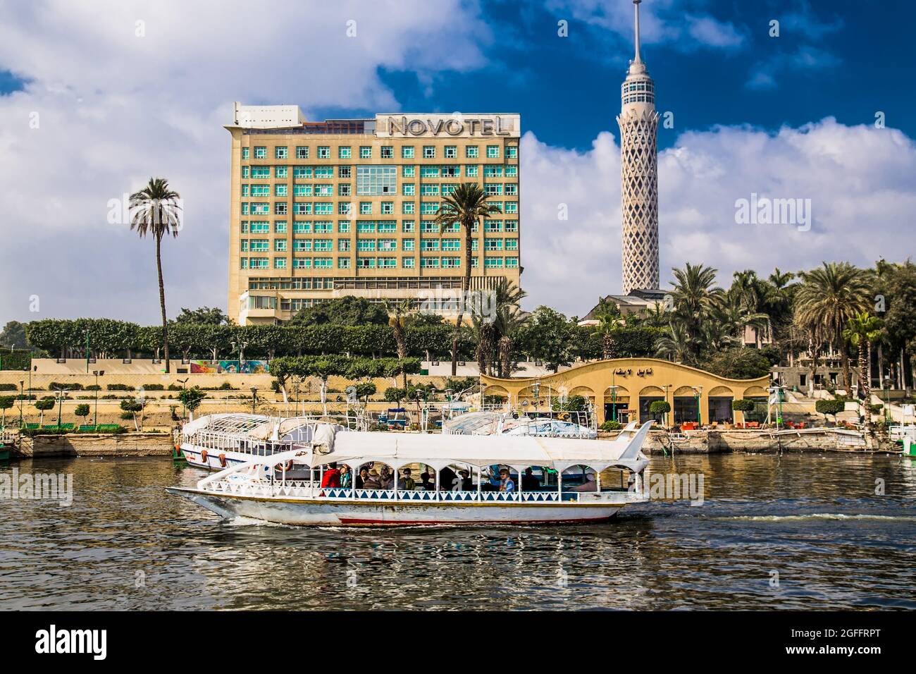 Cairo Egypt - Jan 31, 2020:The touristic boats on Nile river in Cairo ...