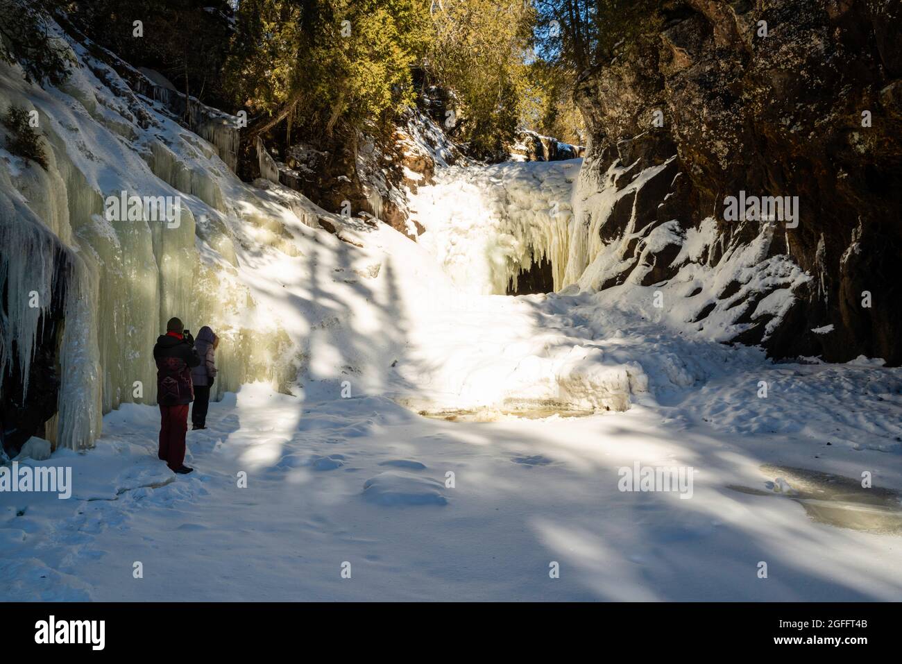 Frozen Cascade Falls on the Cascade River, on a cold winter day ...