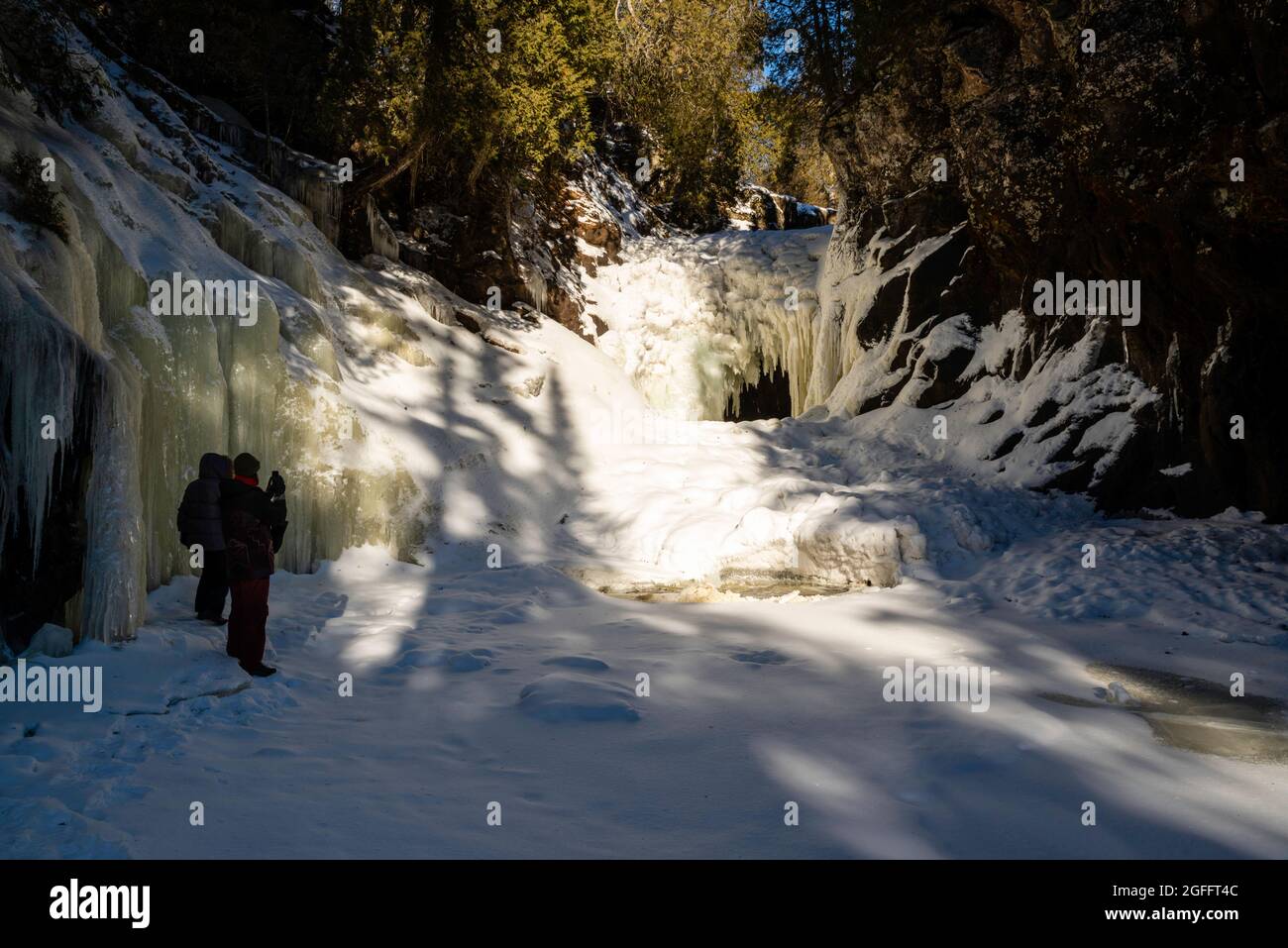 Frozen Cascade Falls on the Cascade River, on a cold winter day ...