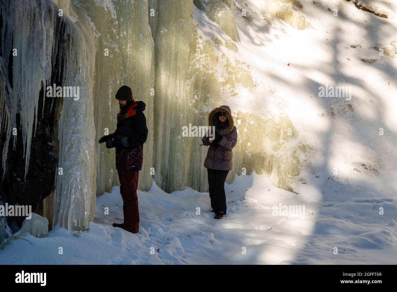 Frozen Cascade Falls on the Cascade River, on a cold winter day ...
