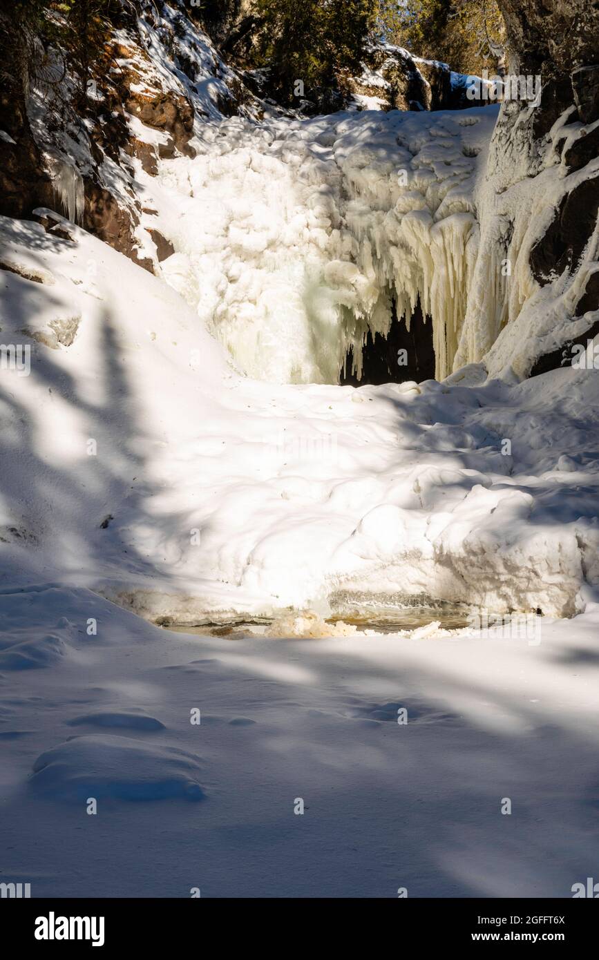 Frozen Cascade Falls on the Cascade River, on a cold winter day ...