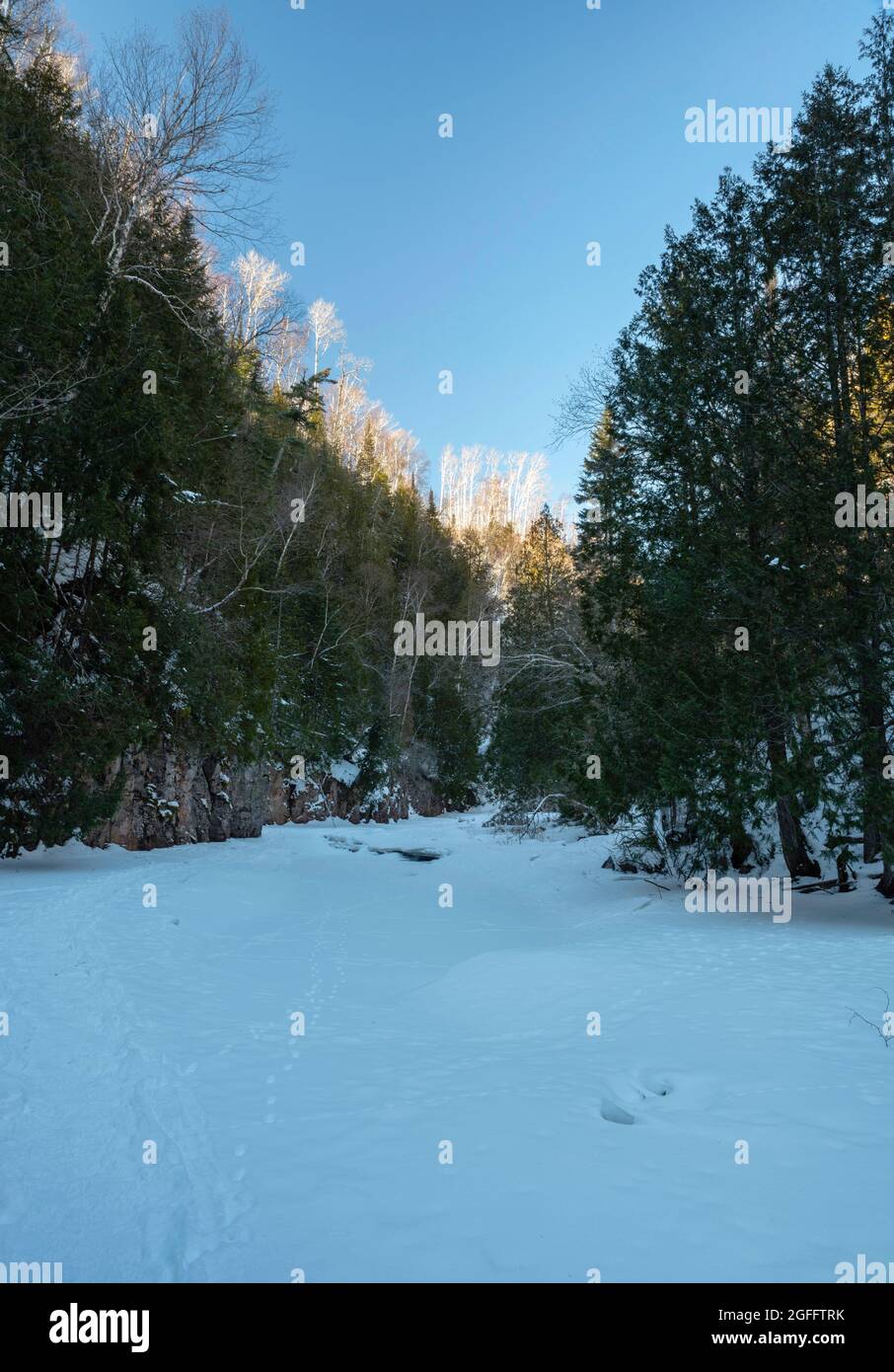 Image from the frozen Devil Track River on a cold January morning ...