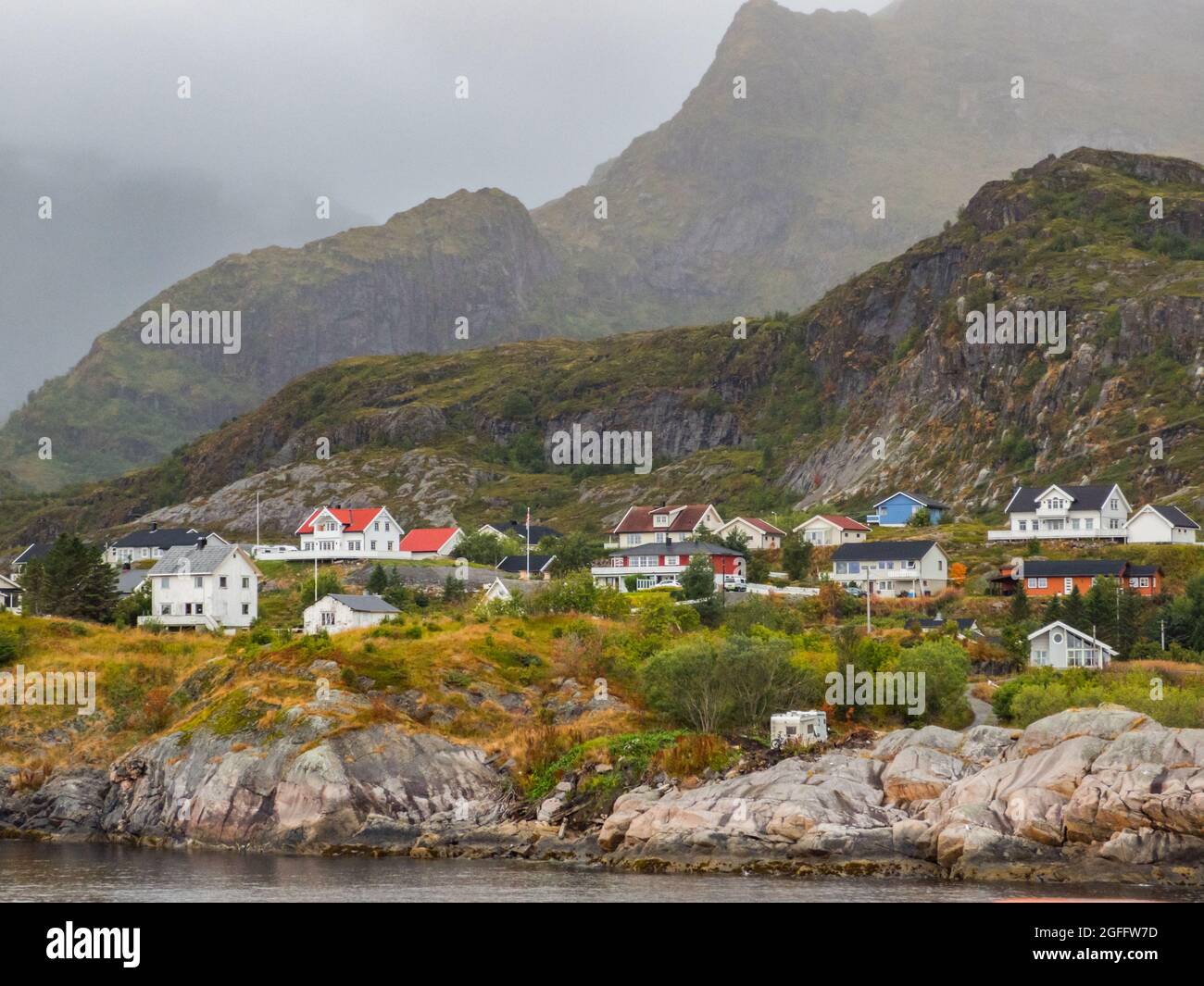 Moskenes, Lofoten, Northern Norway - August 2019. The typical Norwegian ...
