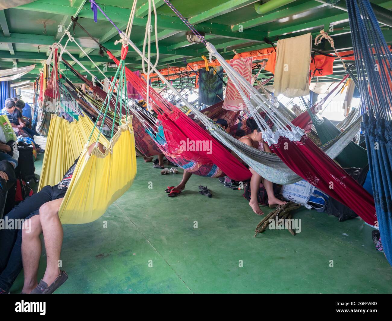 Amazon River, Peru - March 25, 2018: Beautiful, colorful hammocks on ...
