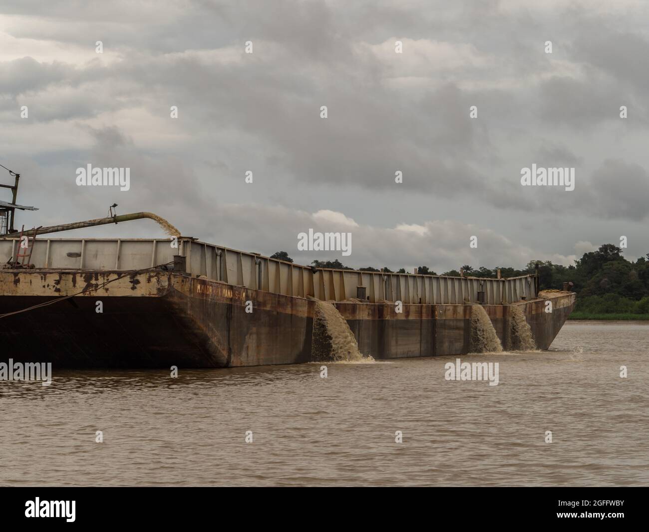 Benjamin Constant, Brazil - Sep 2018: Boat used for opencast mining by ...