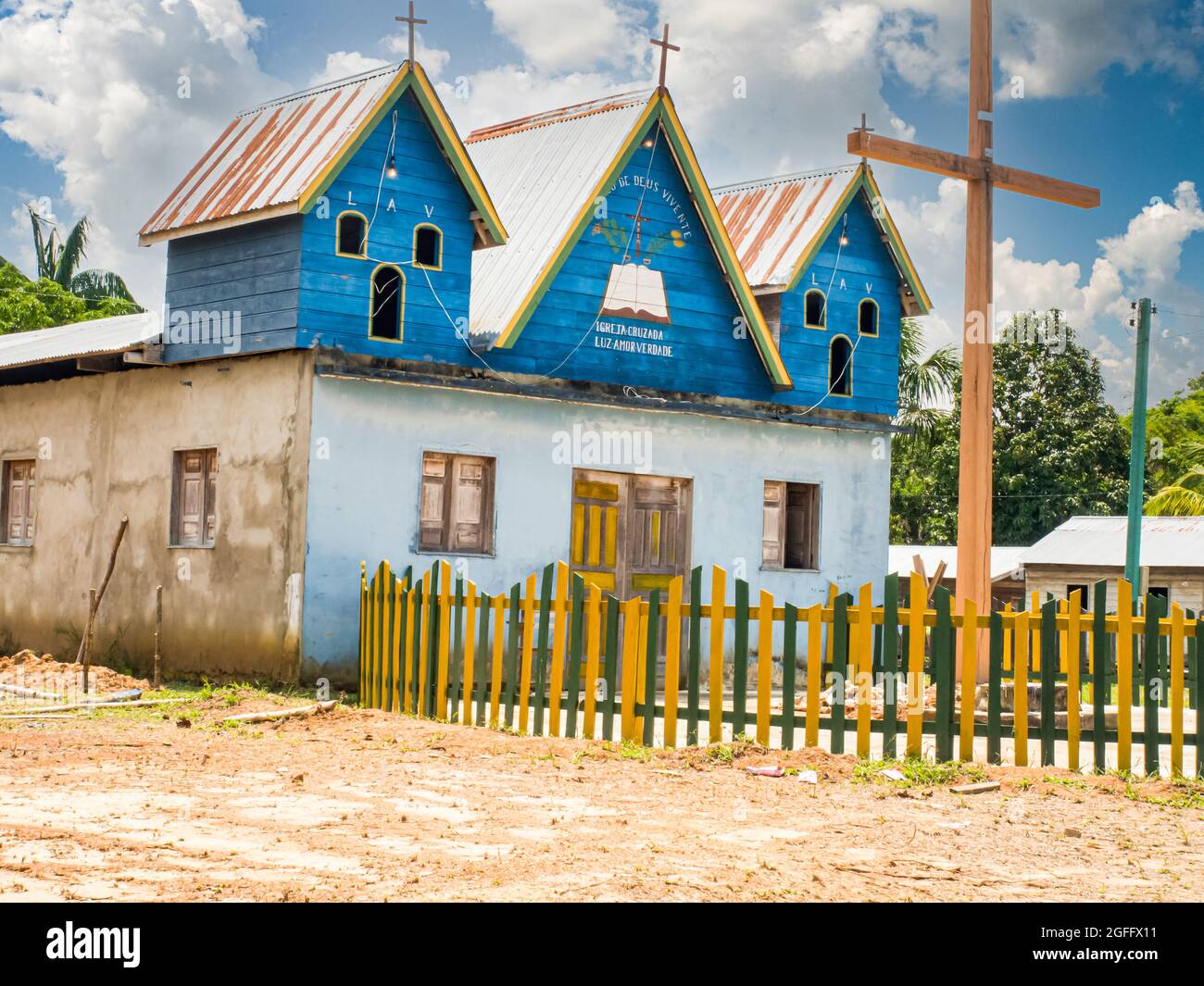 San Pedro, Brazil - Sep 2018: Small wooden church (Cross church ...